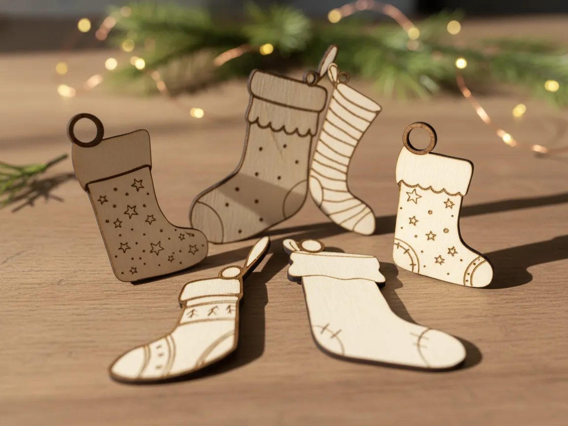 Laser Cut Wooden Christmas Stocking Ornaments for Kids to Color | Free ...