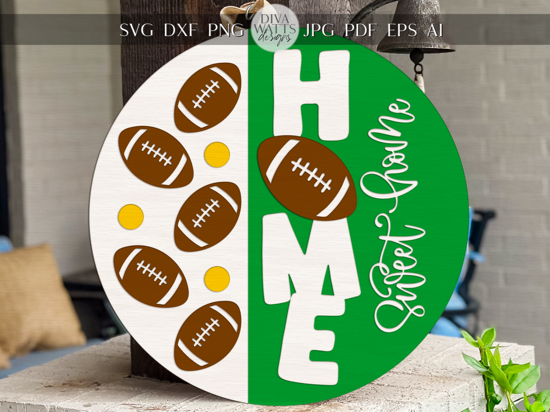 Laser cut and engrave | Home Sweet Home Football Round Sign SVG ...