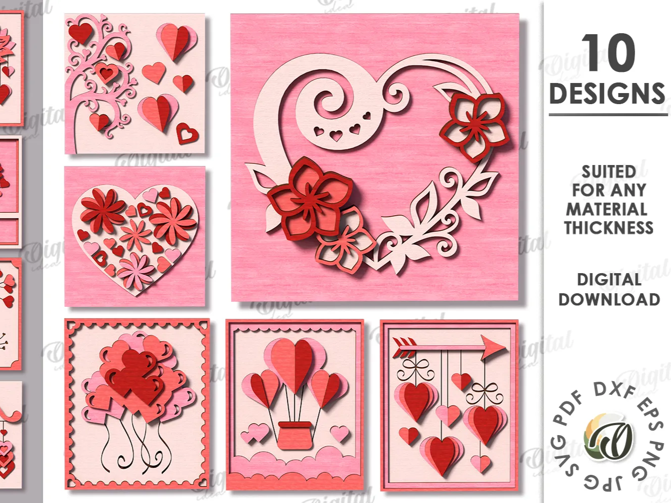 3D Valentine's Day layered wall decors bundle. Valentines wall art ...