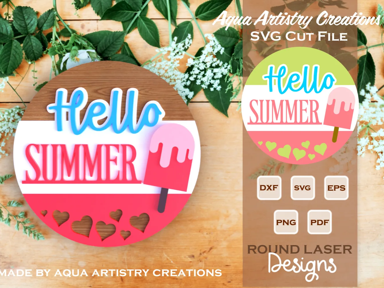 Laser cut and engrave | Hello Summer Round Laser Cut Wooden Wall Art ...