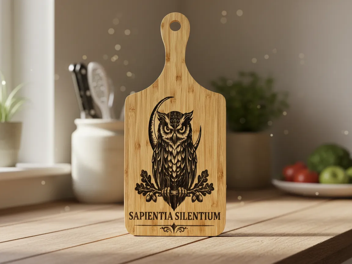 Bamboo Cutting Board - Owl Sapientia Silentium "Wisdom in Silence ...