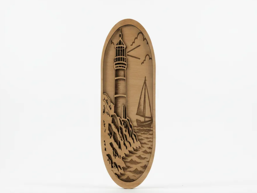 Laser Cut Wooden Lighthouse Wall Art with Sailboat Scene | Free Files ...