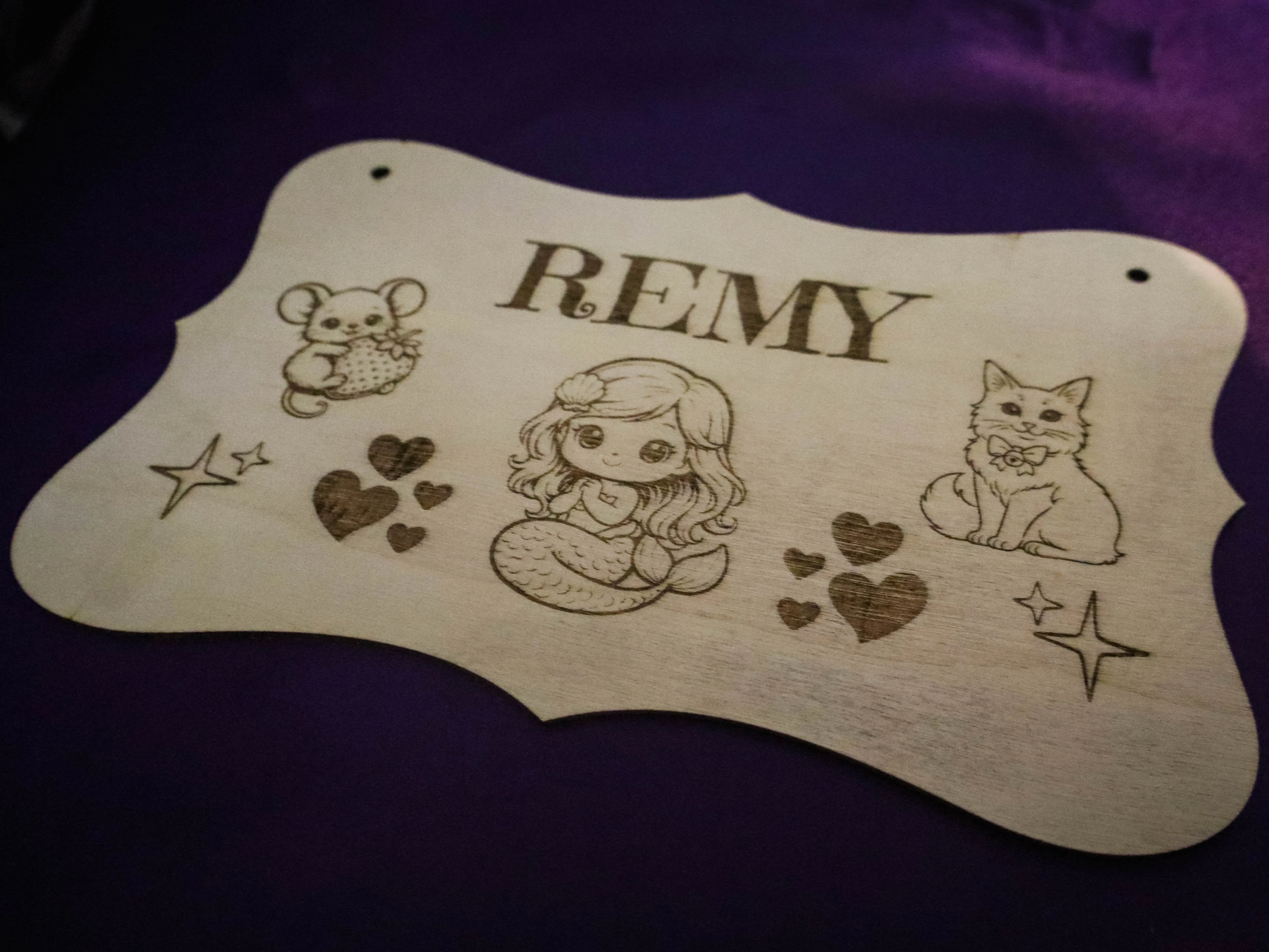 Personalized Child Wall Sign with Mermaid Mouse and Cat Illustrations ...