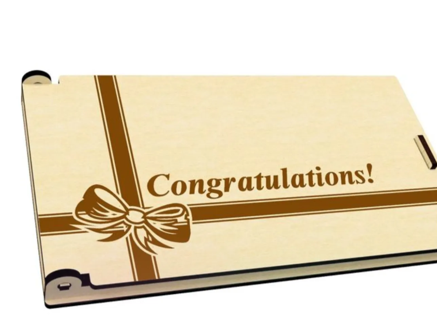 Laser Cut Wooden Congratulations Greeting Card with Bow Design | Free ...