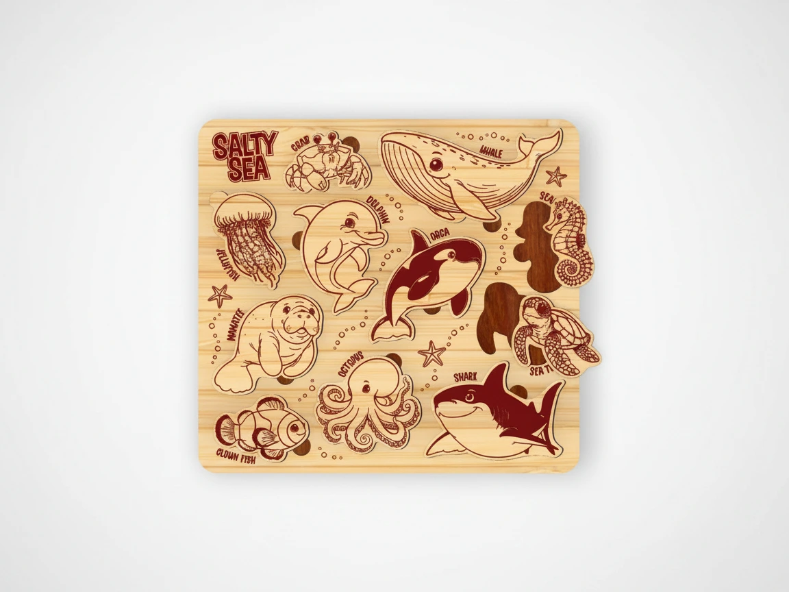 Educational Marine Animal Puzzle SVG XCS | Wooden Ocean Life Learning ...