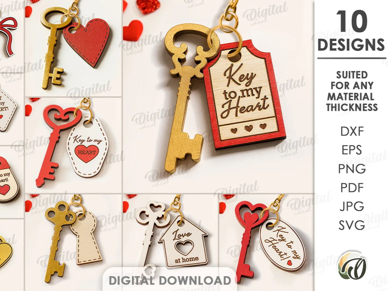 Valentine's day key gift tags bundle. Present tag laser cut files. Love ...