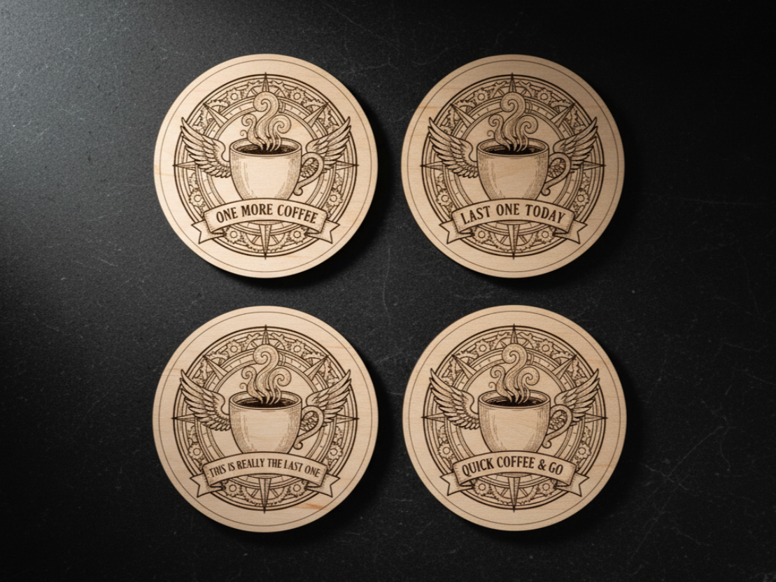 Engraved Coasters with Stand – Perfect Coffee Set | Free Files - Atomm