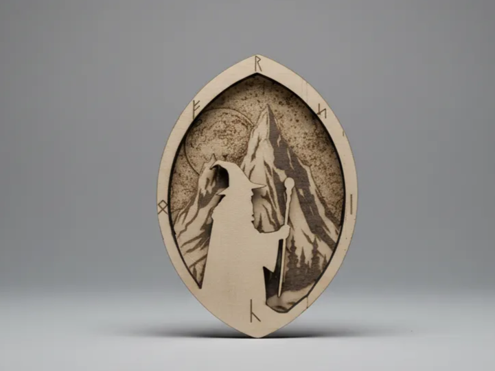 Laser Cut Wooden Wizard Wall Art with Mountain and Moon Design | Free ...