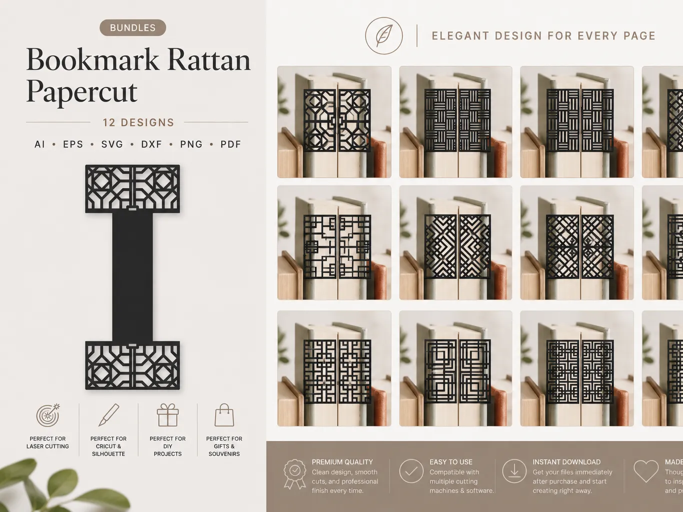 Cutout Bookmark Rattan SVG Papercut Bundle | Laser Cut Bookmark ...