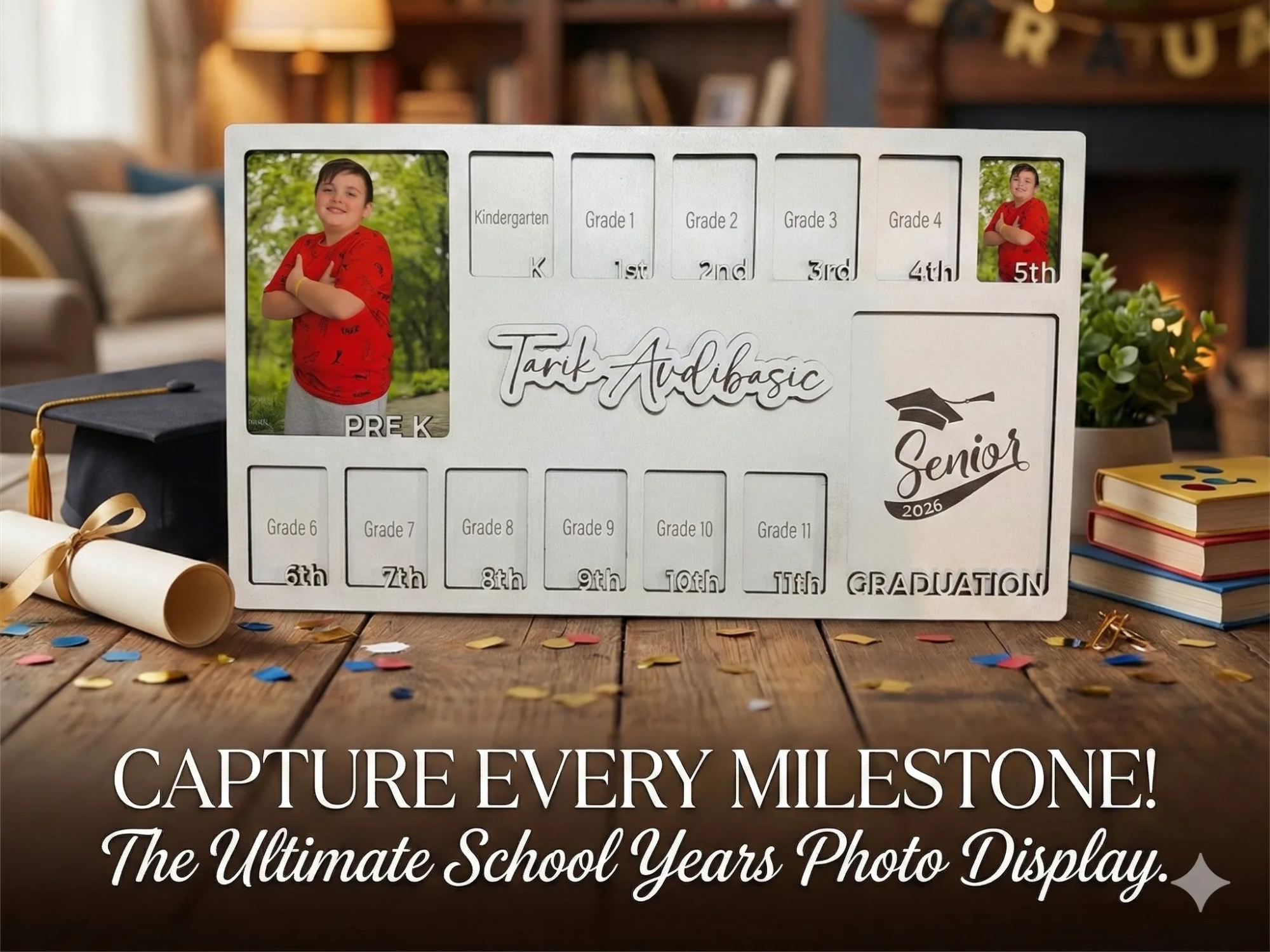 Laser Cut School Years Graduation Photo Display Frame with Custom Name ...