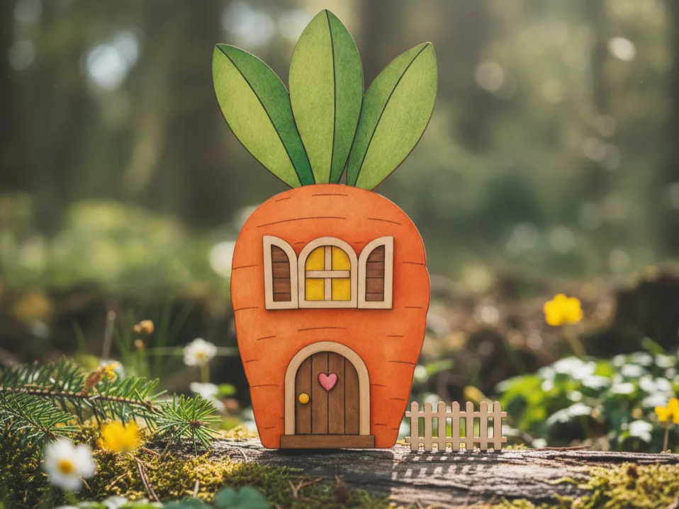 Laser Cut Wooden Easter Carrot Fairy House | Miniature DIY Spring Craft ...