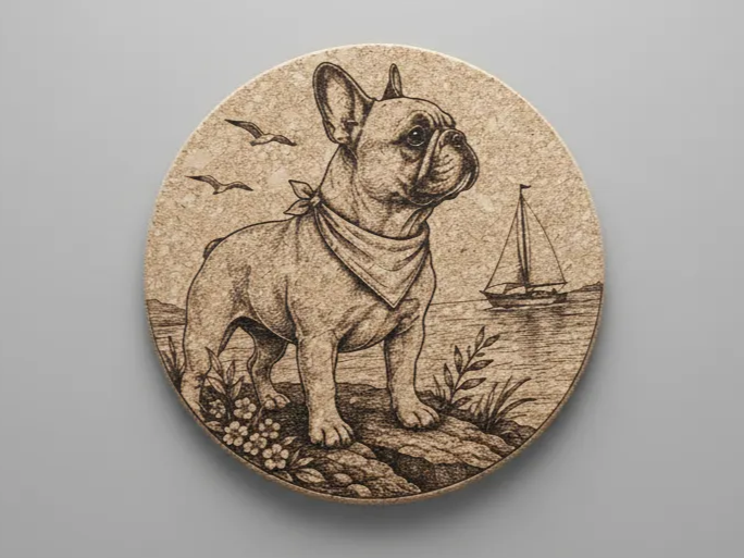 French Bulldog Cork Coaster – Elegant Laser Engraving Design | Free ...