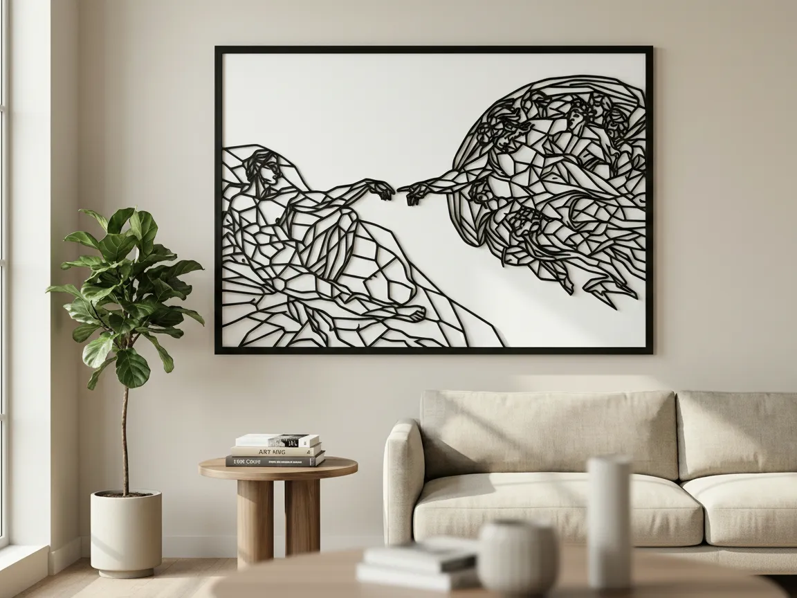 Laser Cut Wall Art The Creation of Adam in Black Frame Poly-Line Art ...
