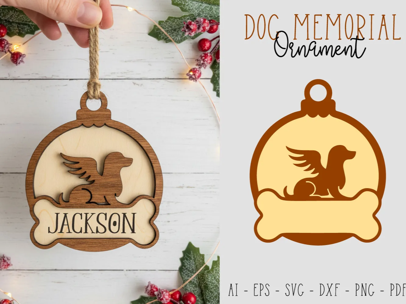 Laser Cut Dog Memorial Ornament with Personalized Name Jackson | Ready ...