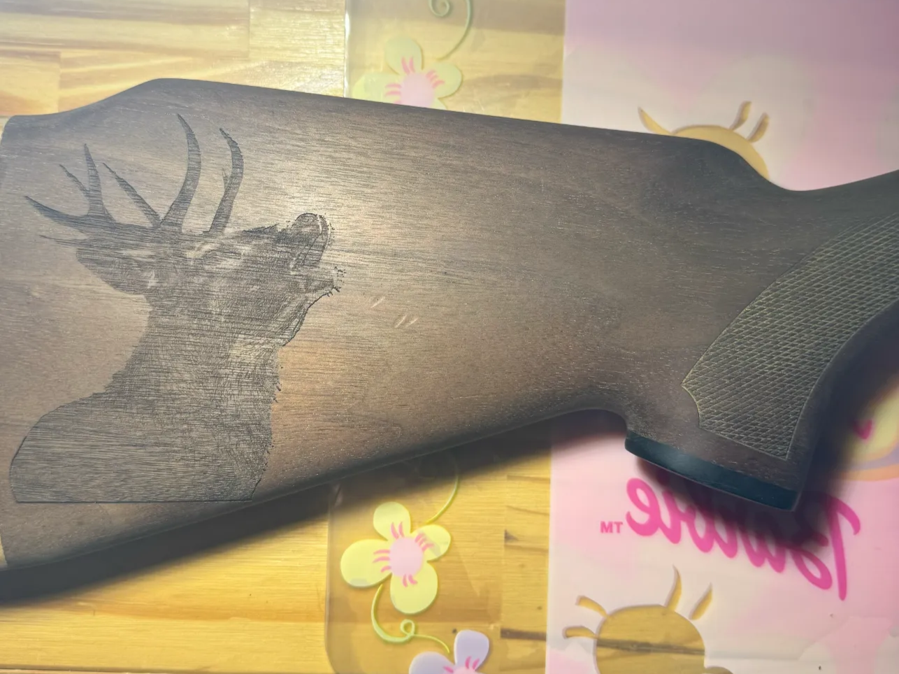 Laser Engraved Deer Design on Wooden Gun Stock | Free Files - Atomm
