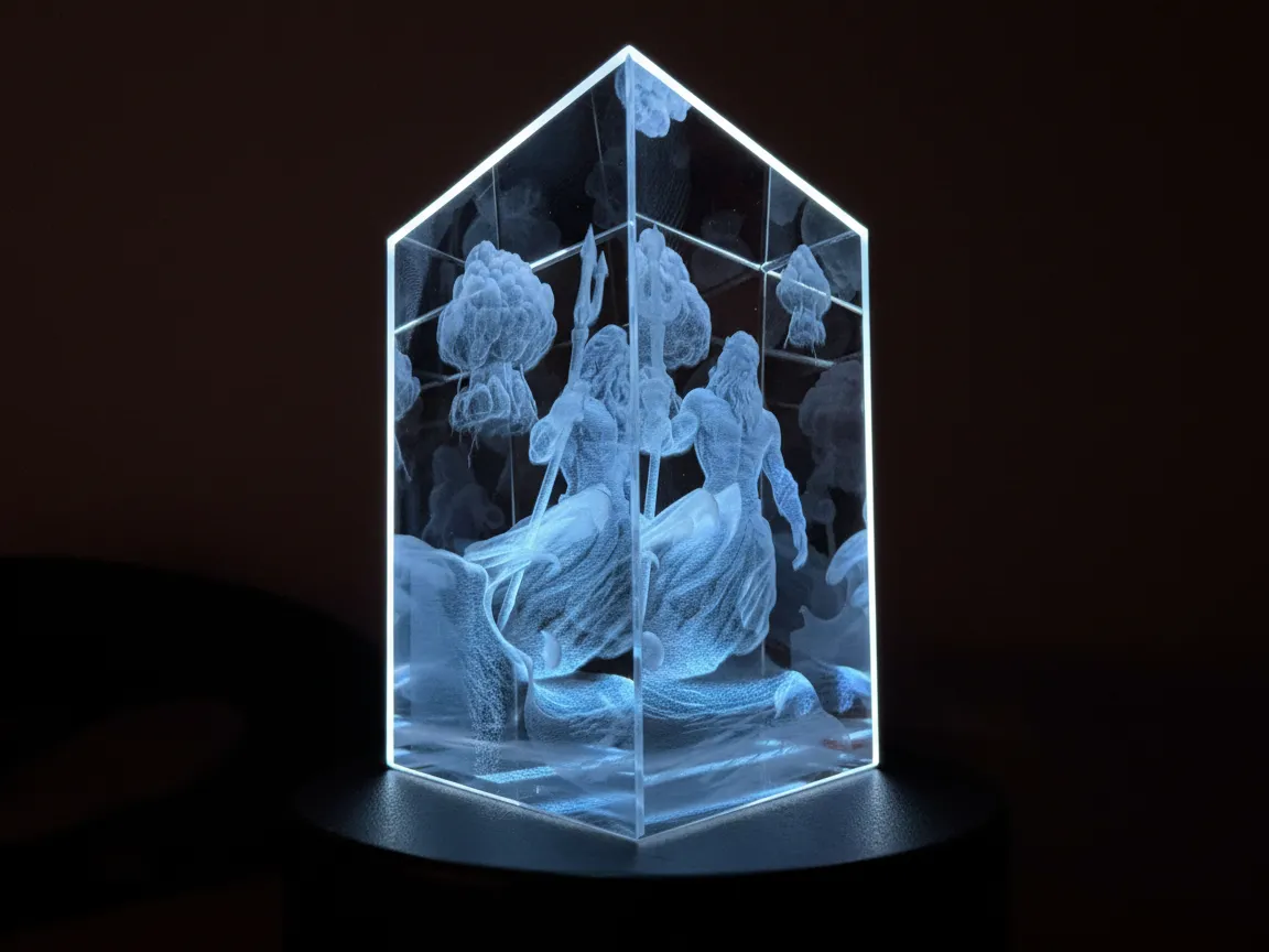 3D Laser Engraved Illuminated Poseidon Sculpture Cube | Free Files - Atomm