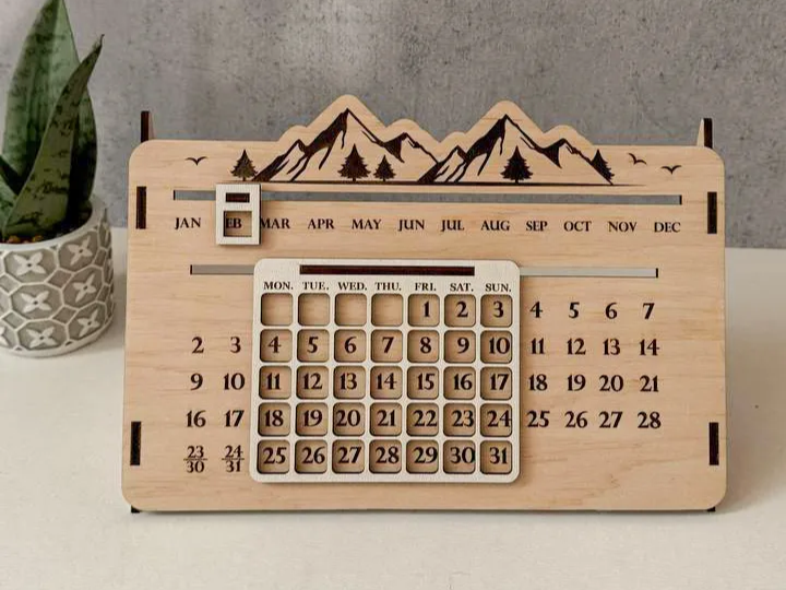 3D Perpetual calendars laser cut. Wooden desk calendar. Eternal ...