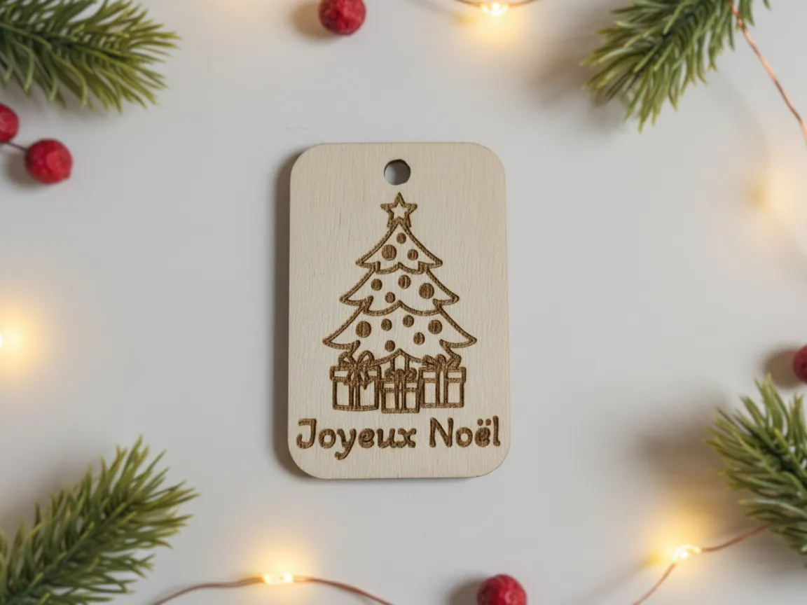 Laser cut and engrave | Laser Engraved Wooden Christmas Gift Tag Joyeux ...