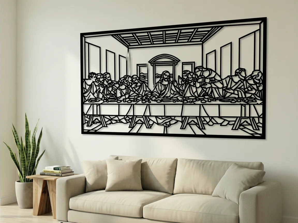Laser Cut Wall Art The Last Supper in Black Frame Poly-Line Art | Free ...