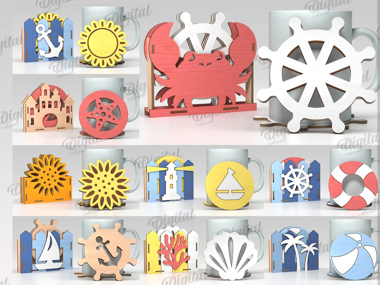 Laser cut and engrave | 3D Summer coaster with holder bundle laser cut ...