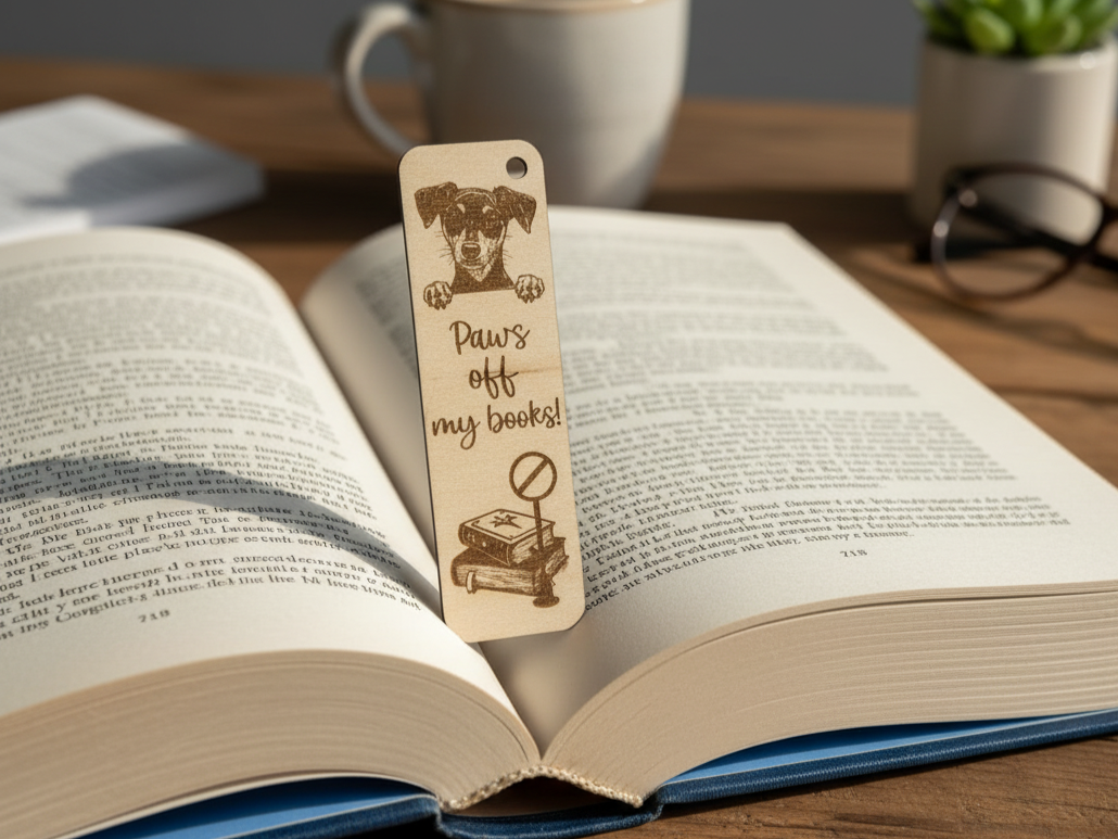 Laser Cut Wooden Bookmark with Mini Pinscher and Paws Off My Books Text ...