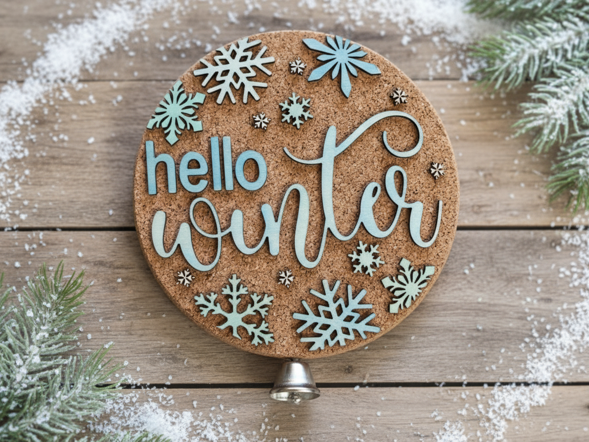 Laser Cut Cork Hello Winter Wall Sign with Snowflake Decorations | Free ...