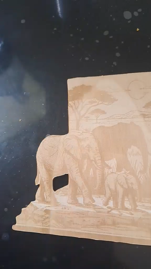 illusion 3D de gravure sur bois d'un elephant dans la savane avec son ...