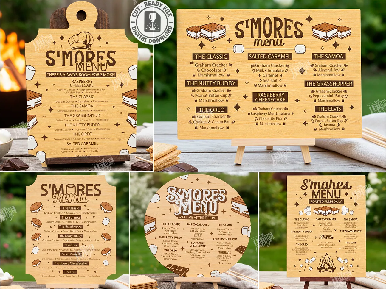 Wooden S'mores Menu Sign Board Laser Cut Bundle. Marshmallow and ...
