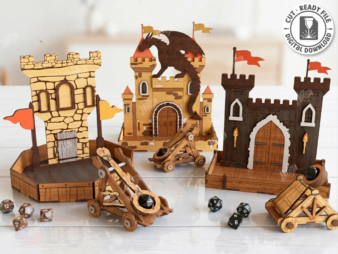 Medieval Castle Dice Towers and Catapult Launchers for Tabletop Gaming ...