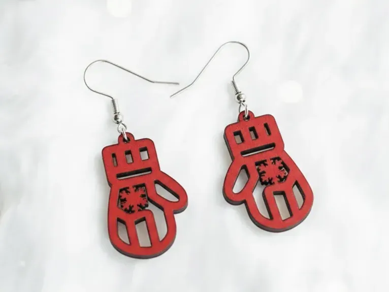 Laser cut and engrave | Laser Cut Red Mitten Earrings with Snowflake ...