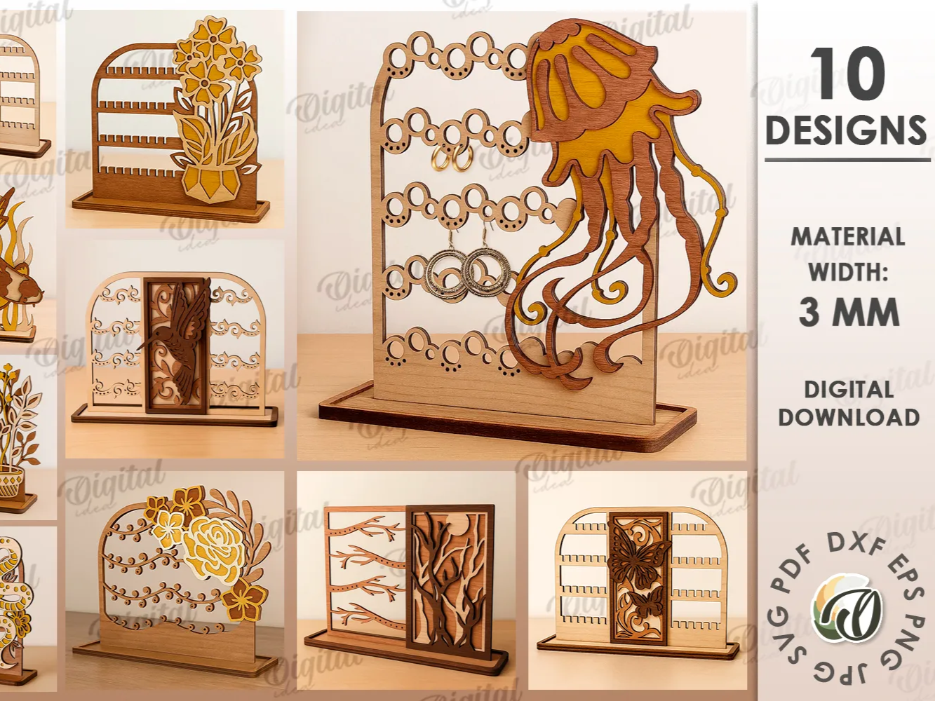 Laser cut and engrave | 3D Layered jewelry stands bundle. Earrings ...