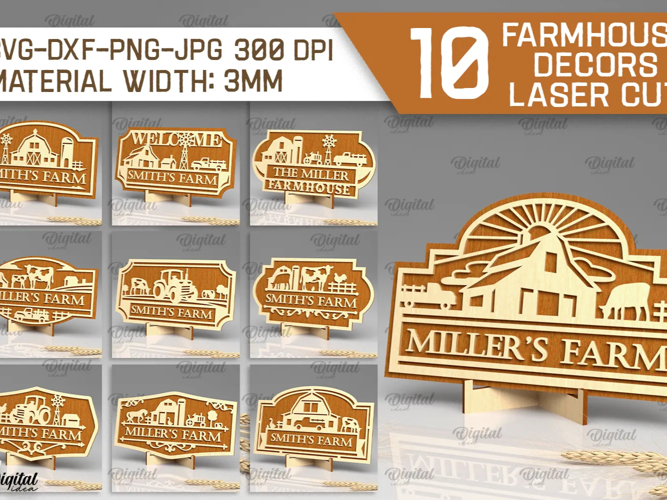 3D Farmhouse signs bundle laser cut. Wooden personalized farm sign ...