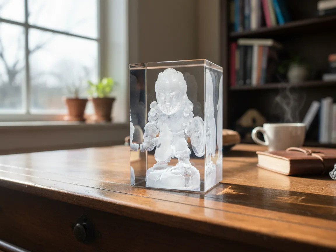 Laser Engraved 3D Crystal Block with Warrior Figurine Decoration ...