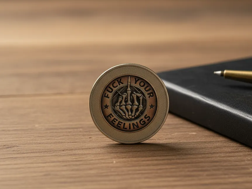 Engraved Metal Coin with Skeleton Hand and Bold Text | Free Files - Atomm