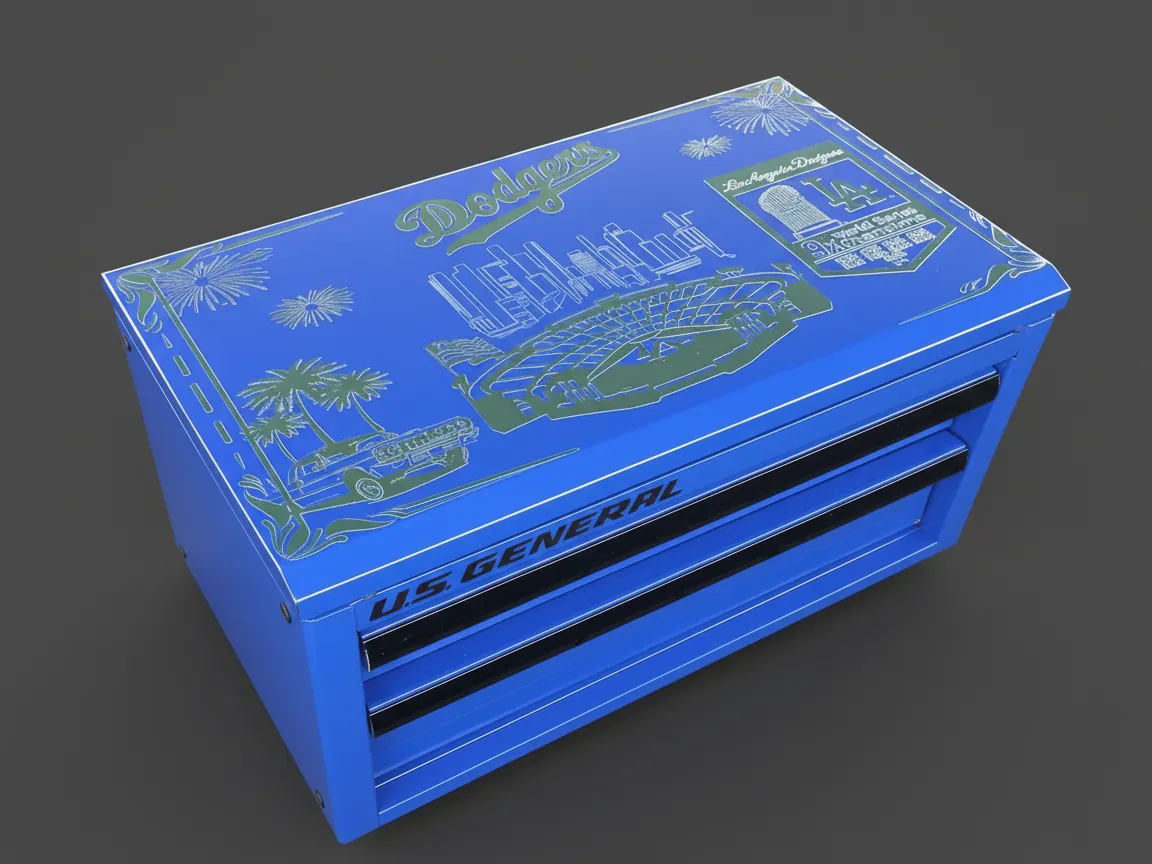 Laser Engraved Blue Metal Tool Chest with Dodgers Baseball Design ...
