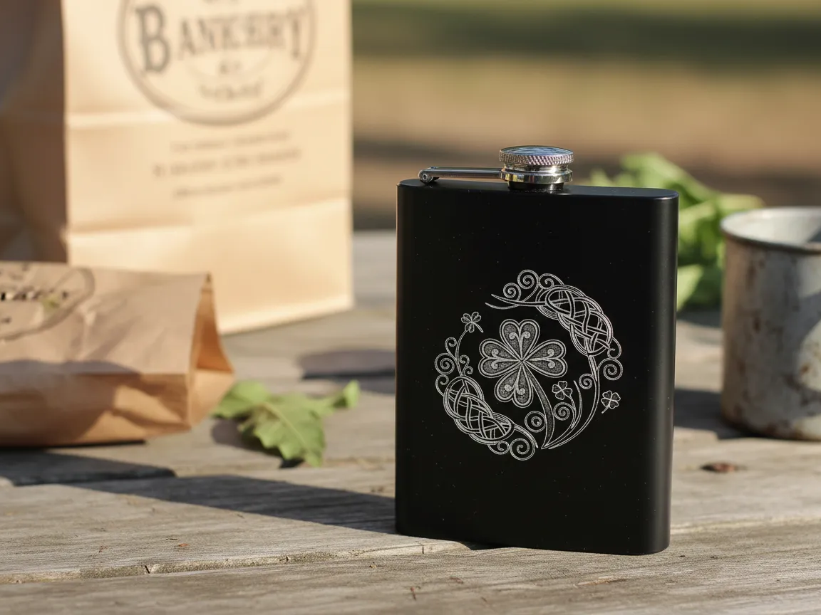 Celtic shamrock design on a Black metal flask 8oz | Free Files - Atomm