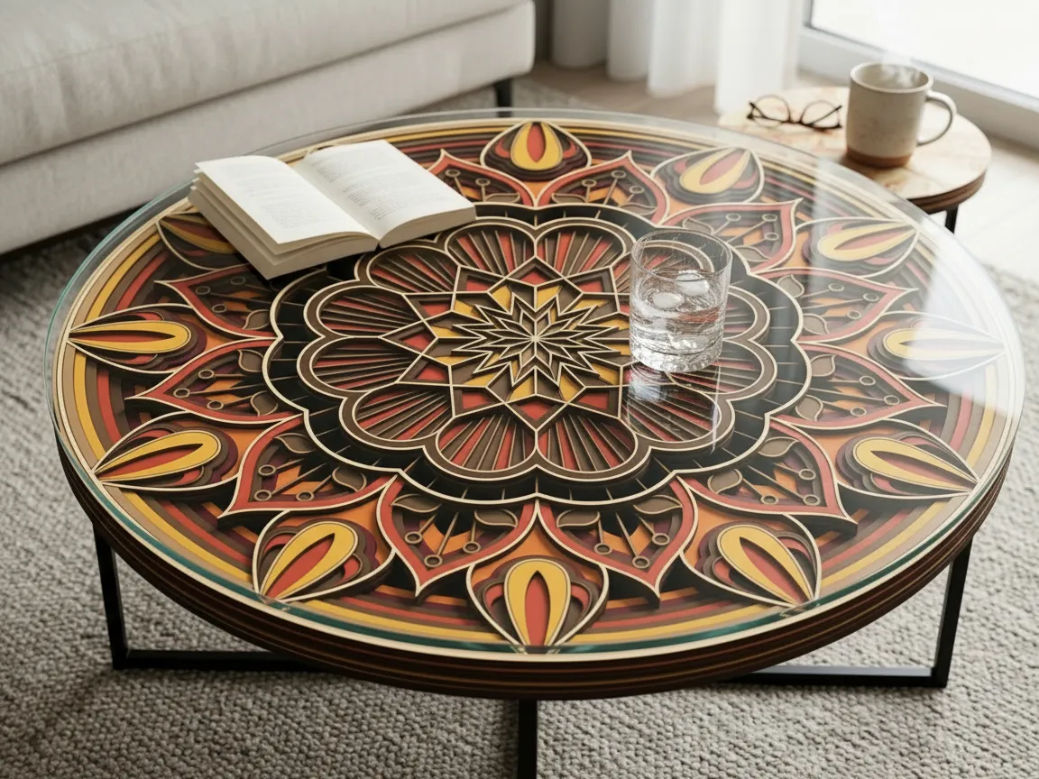 Laser Cut Multilayer Coffee Table Design #2 – 9 Layered Geometric ...