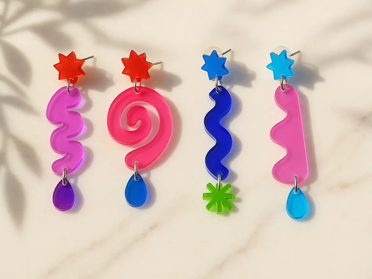 Colorful Laser Cut Acrylic Dangle Earrings with Geometric Shapes | Free ...