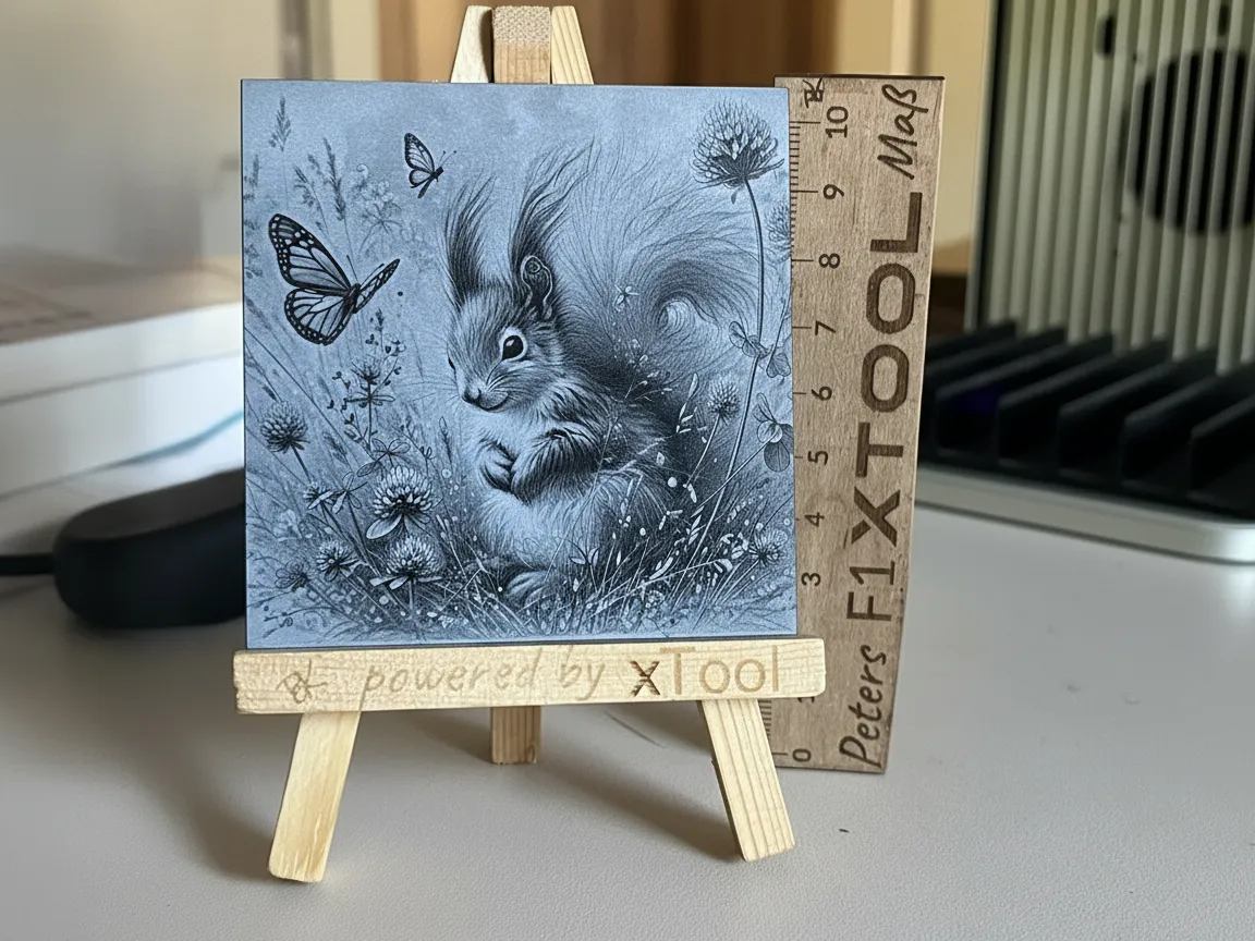 F1 IR Laser Engraved Wooden Mini Easel with Squirrel and Butterfly ...