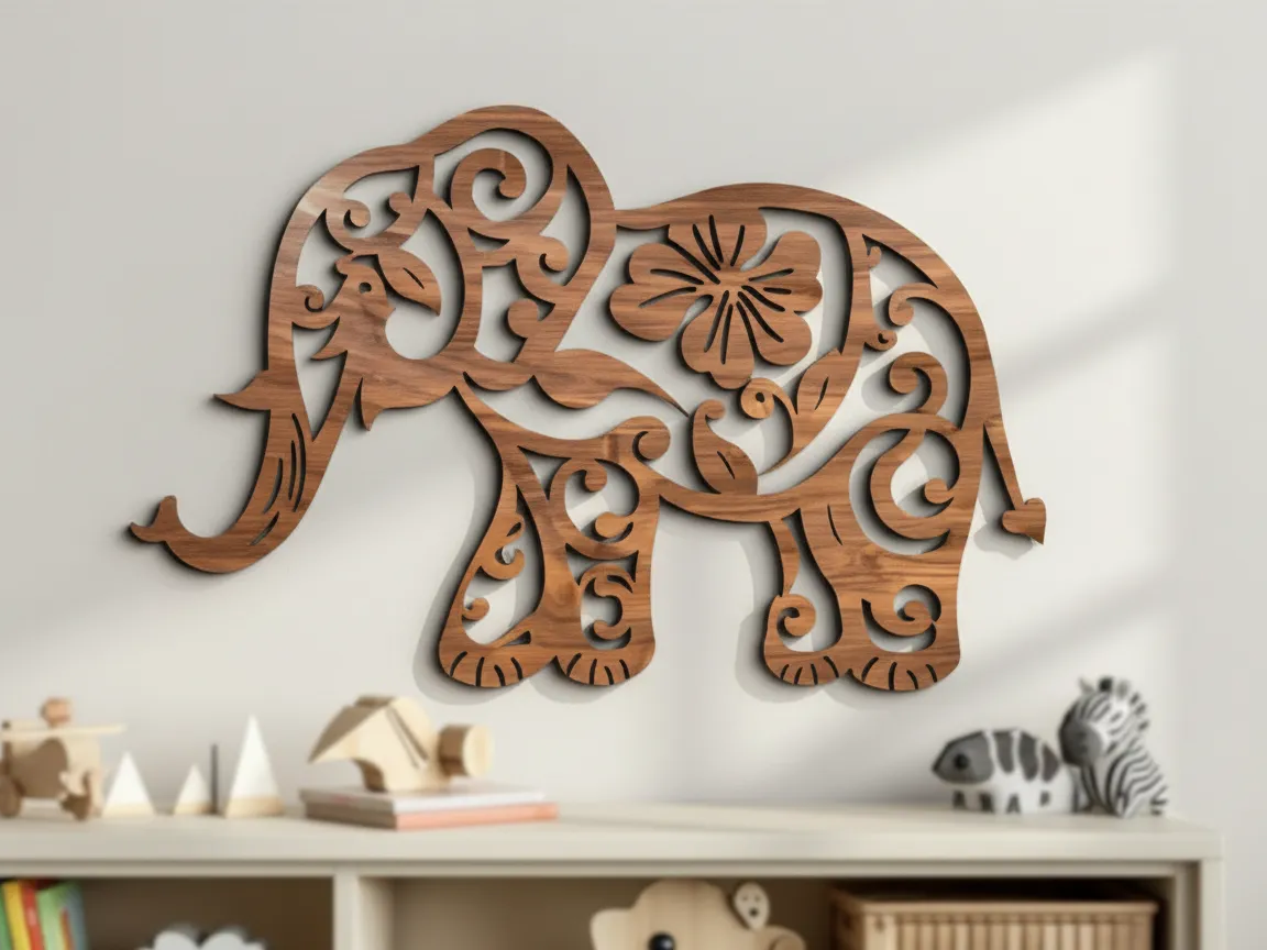 Laser Cut Wooden Elephant Wall Art with Floral Design | Free Files - Atomm