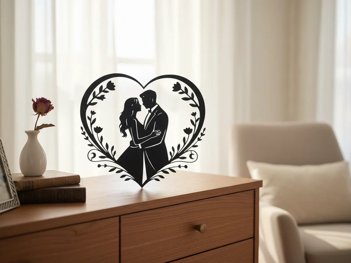 Wedding Couple Silhouette Inside Floral Heart Frame | Free Files - Atomm