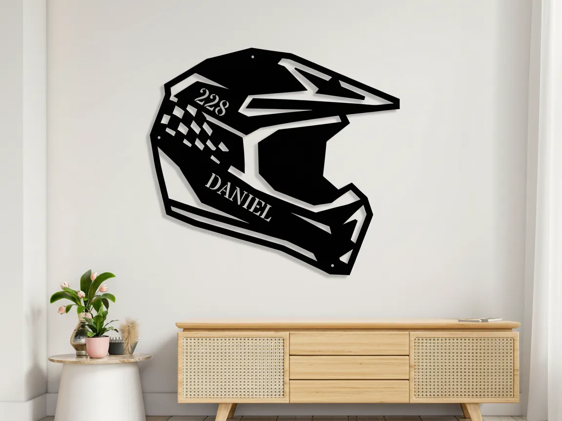 Custom Laser Cut Motorcycle Helmet Wall Sign with Name and Number ...
