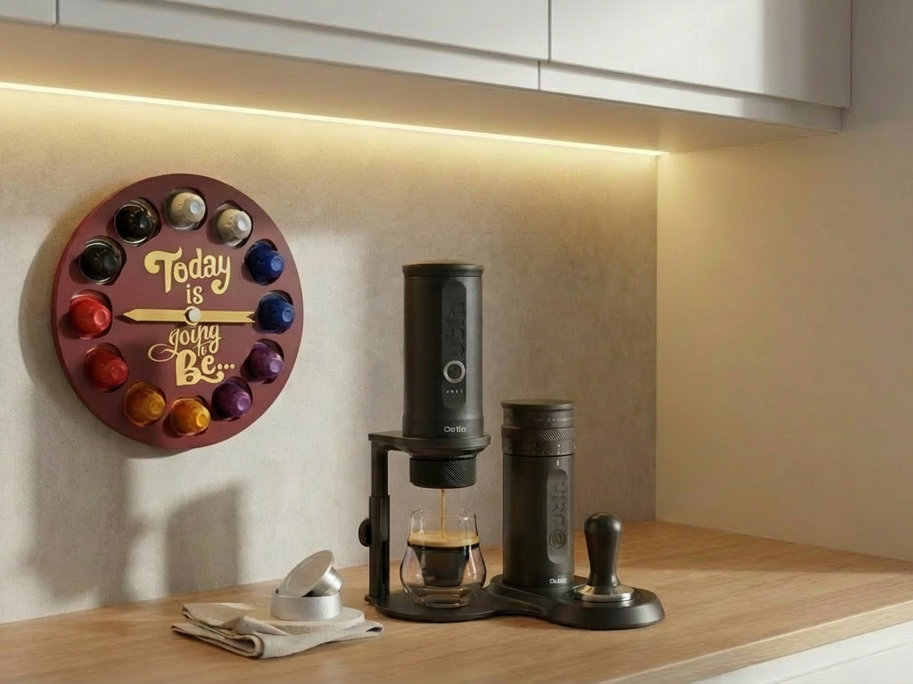 Laser Cut Round Coffee Pod Holder with Colorful Pods and Motivational ...