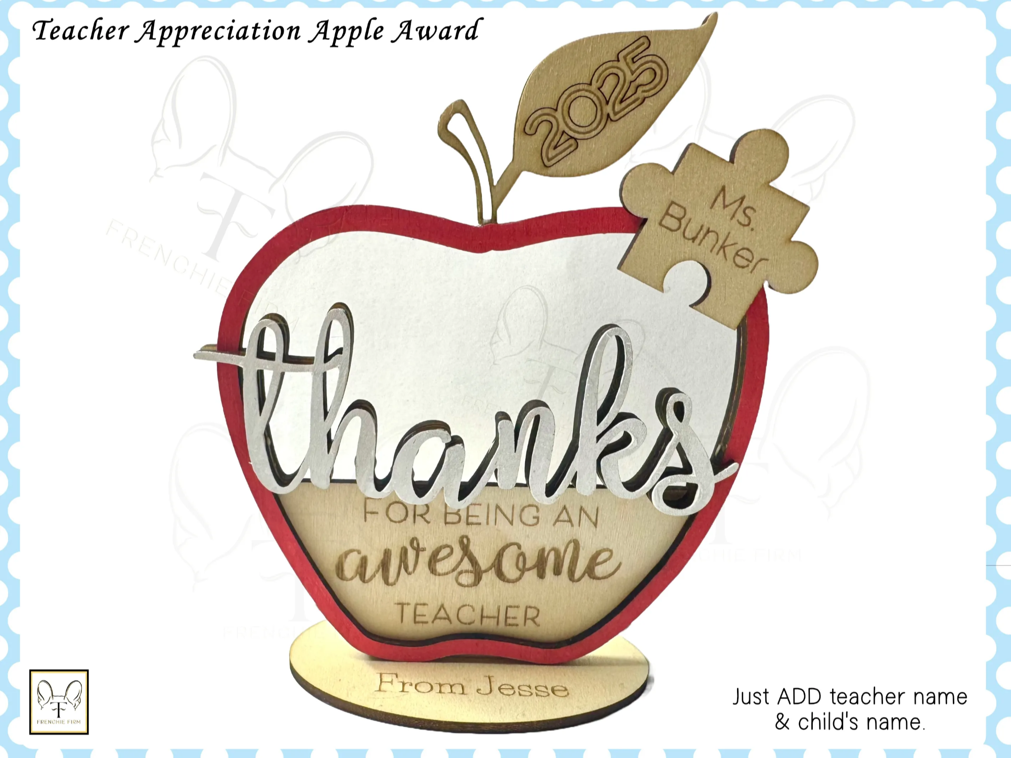 Teacher Appreciation Apple Award - Thanks For Being An Awesome Teacher ...