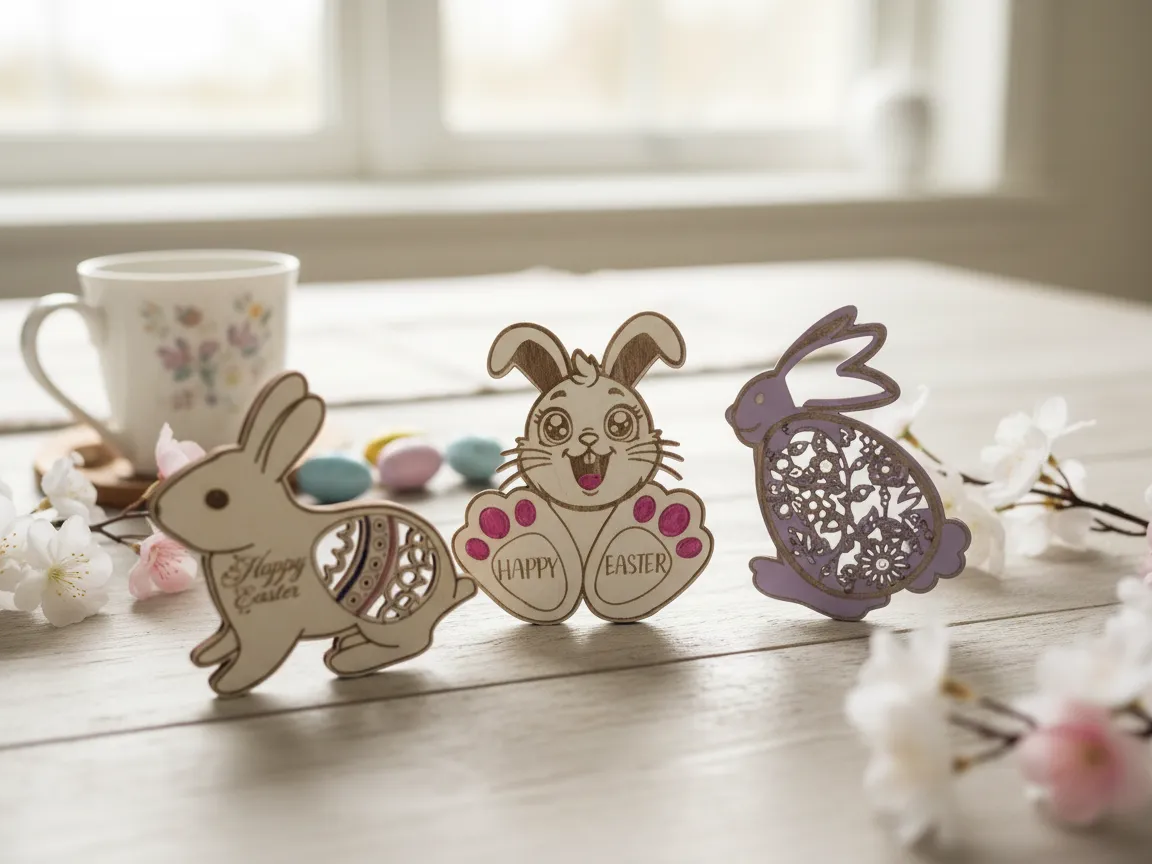 Laser Cut Wooden Easter Bunny Decorations with Intricate Designs | Free ...