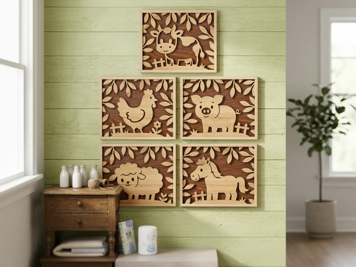 Farm Animal Wall Art Set Featuring Cow Chicken Pig Sheep and Horse ...