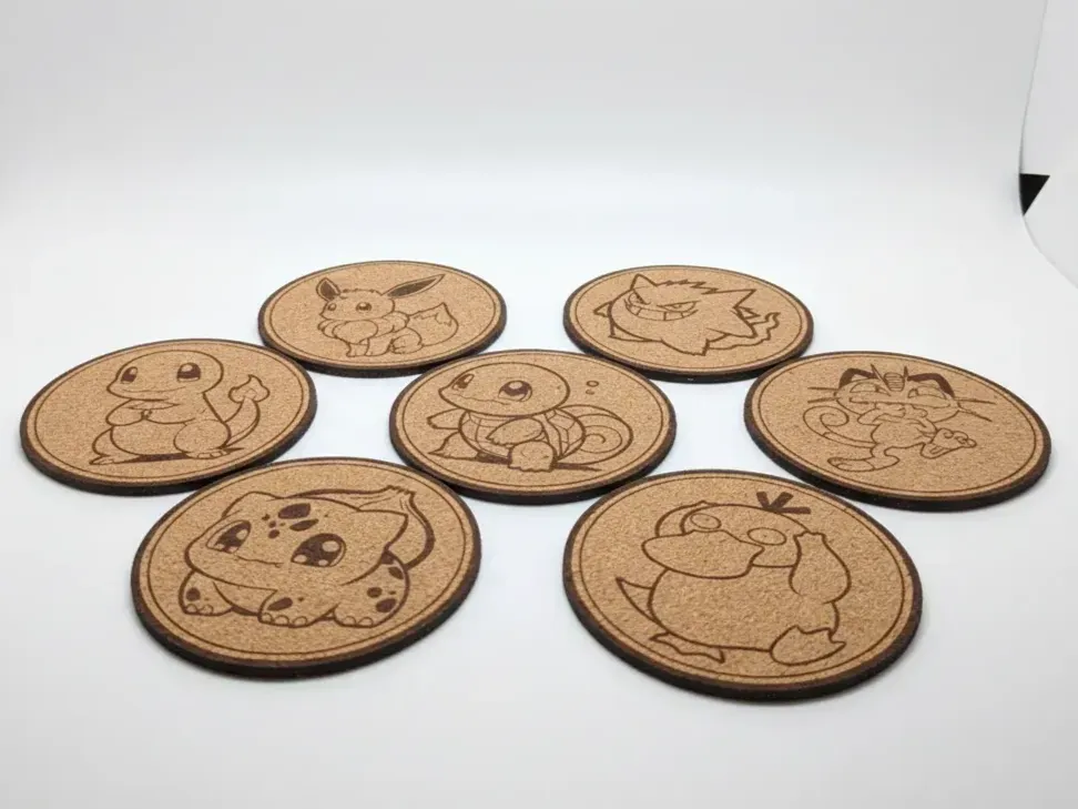 Laser Cut Wooden Coasters with Engraved Pokemon Characters | Free Files ...