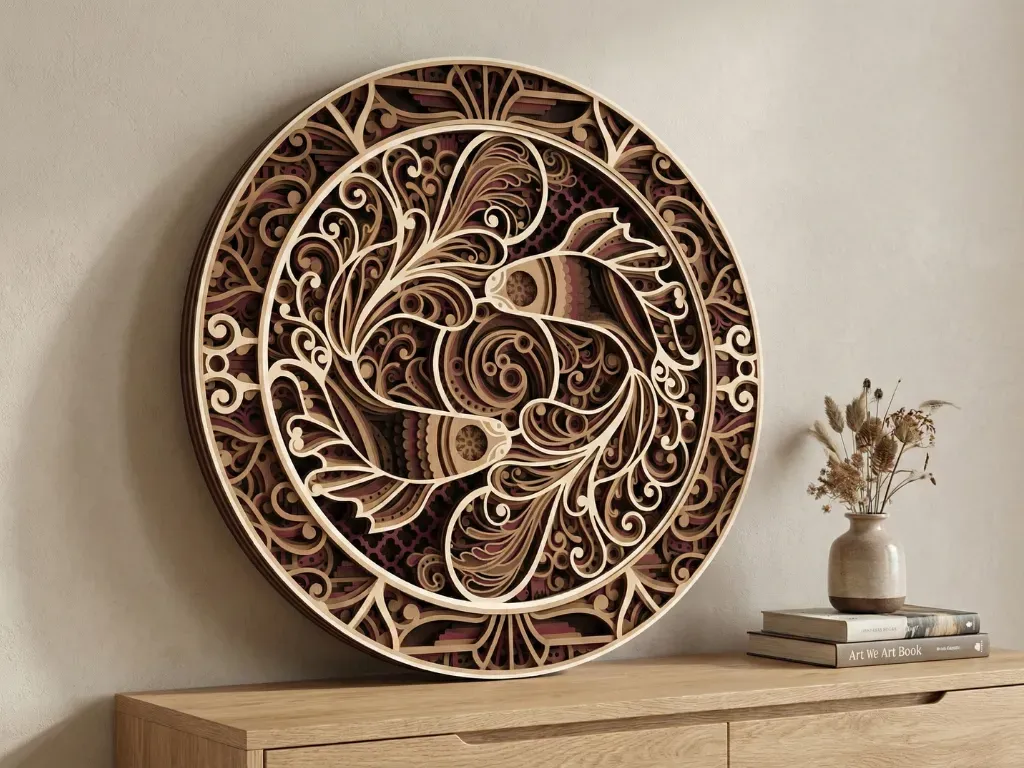 Laser cut and engrave,Blade cut | Laser Cut Multilayer Mandala Koi Wall ...