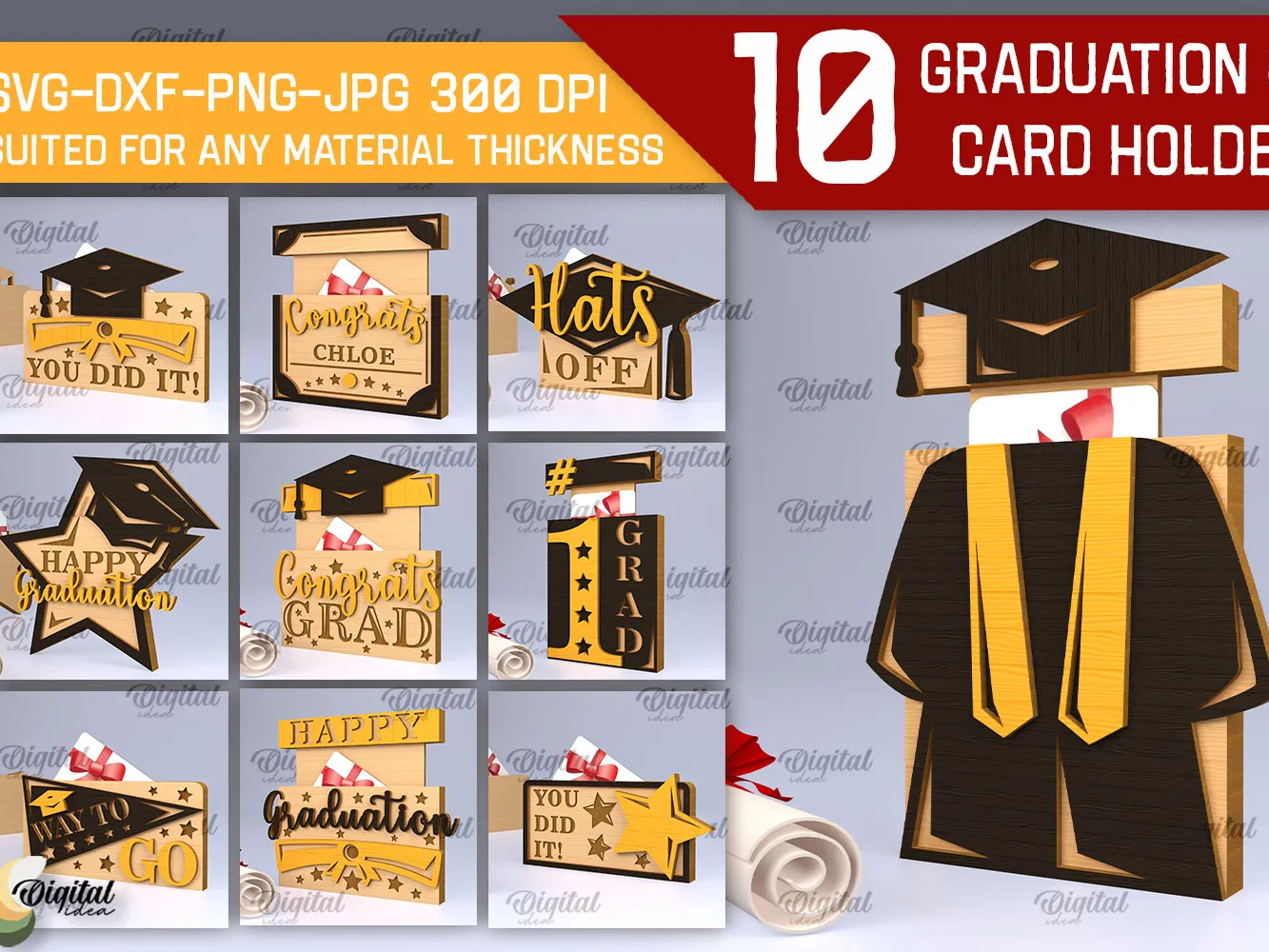 3D Graduation gift card holders bundle lasercut. Wooden gift card ...