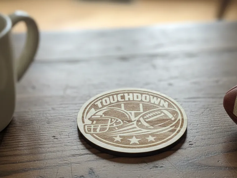Laser Cut Wooden Football Touchdown Coaster with Helmet Design | Free ...